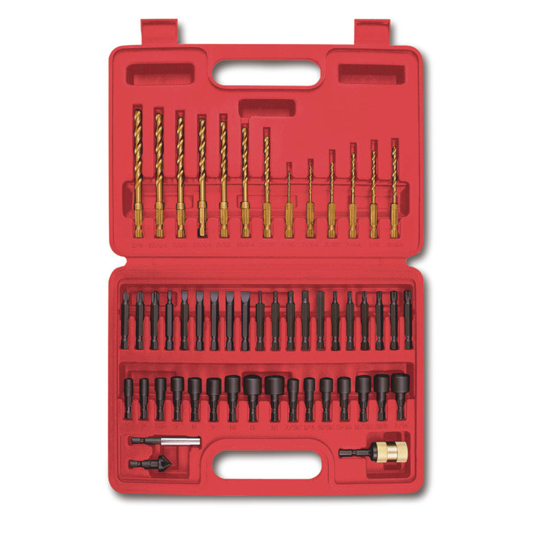52-PC. 1/4" Hex Quick-Disconnect Titanium Drill Bit and Driver Set ...